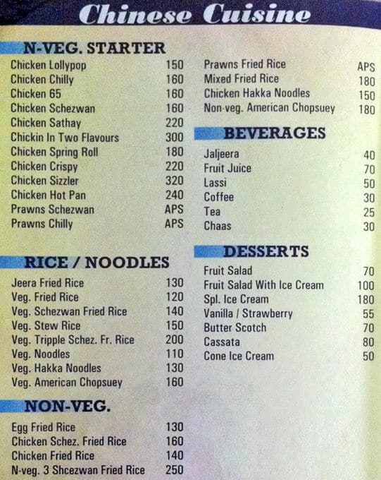 Menu at Hotel Monarch, Kalyan