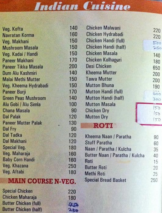 Menu at Hotel Monarch, Kalyan