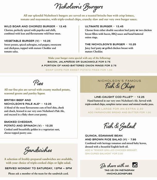 Menu at Williamson's Tavern pub & bar, London
