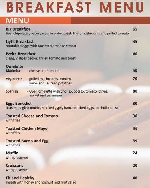 Speisekarte von Marimba restaurant, Kapstadt, Corner Coen Steytler Ave ...