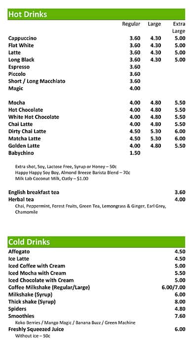 Menu at Koko Lime Cafe, Boronia