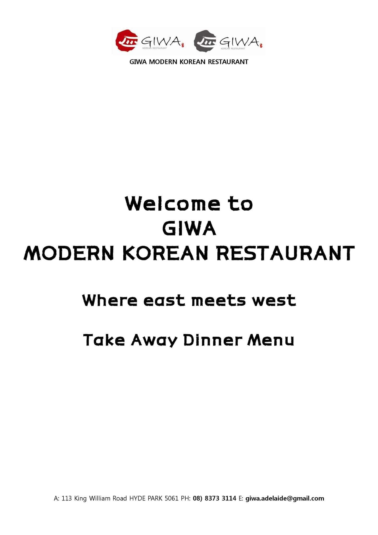 Menu at Giwa modern Korean restaurant, Hyde Park