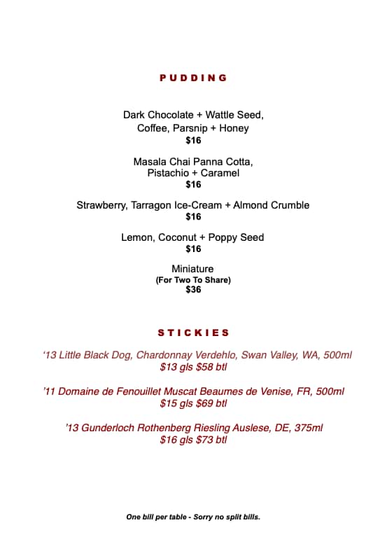 Menu at Red Cabbage Food & Wine restaurant, South Perth