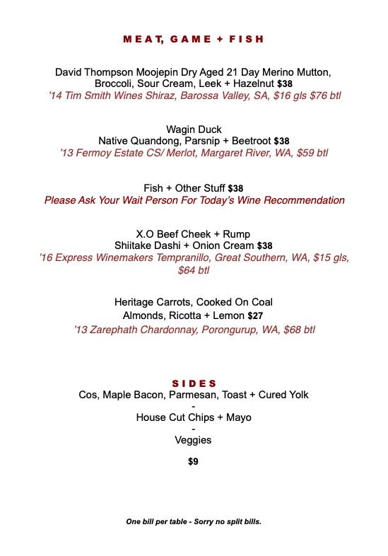 Menu at Red Cabbage Food & Wine restaurant, South Perth