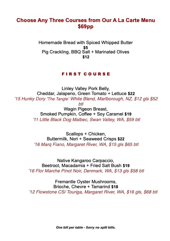 Menu at Red Cabbage Food & Wine restaurant, South Perth
