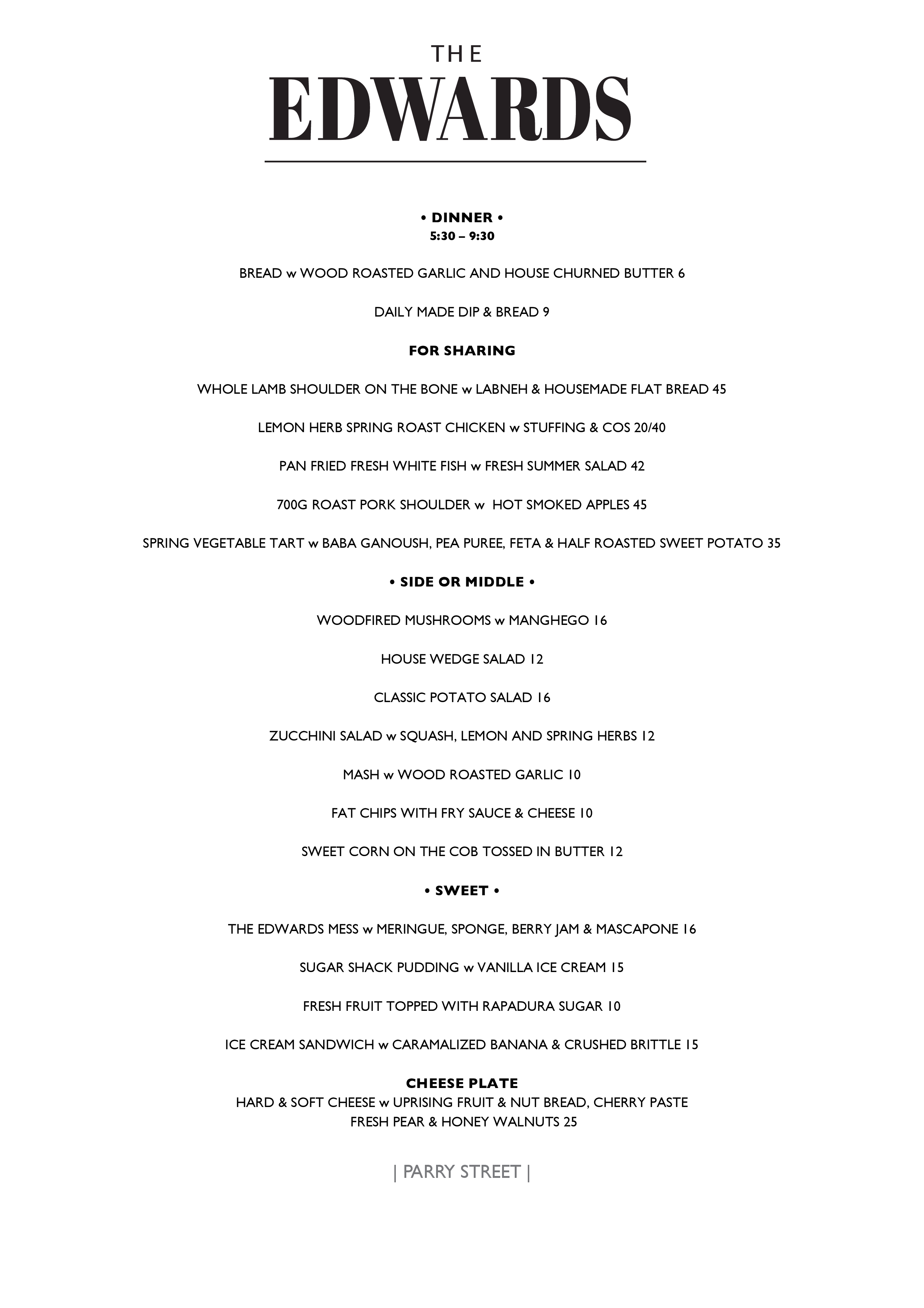 Menu at The Edwards pub & bar, Newcastle