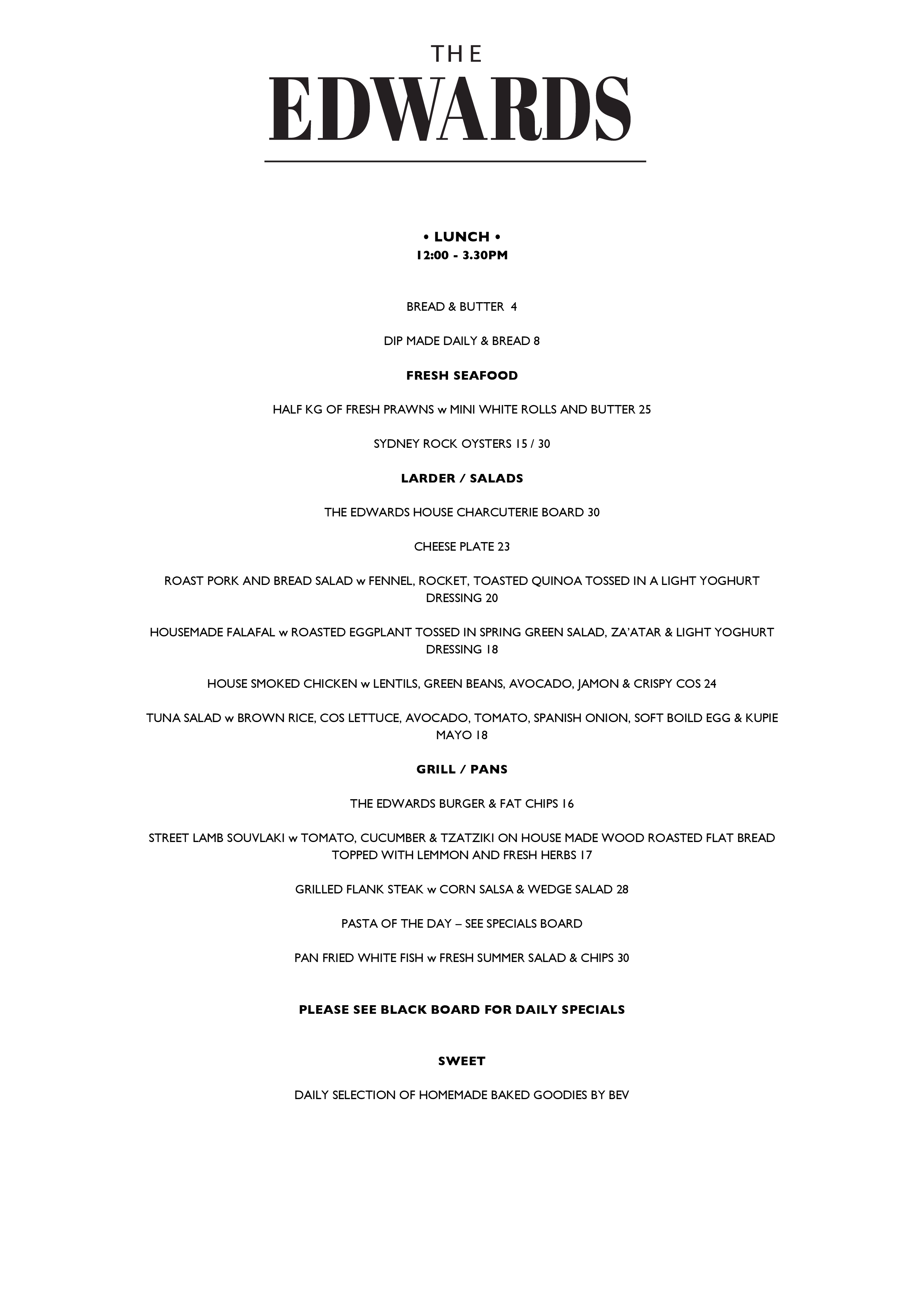 Menu at The Edwards pub & bar, Newcastle