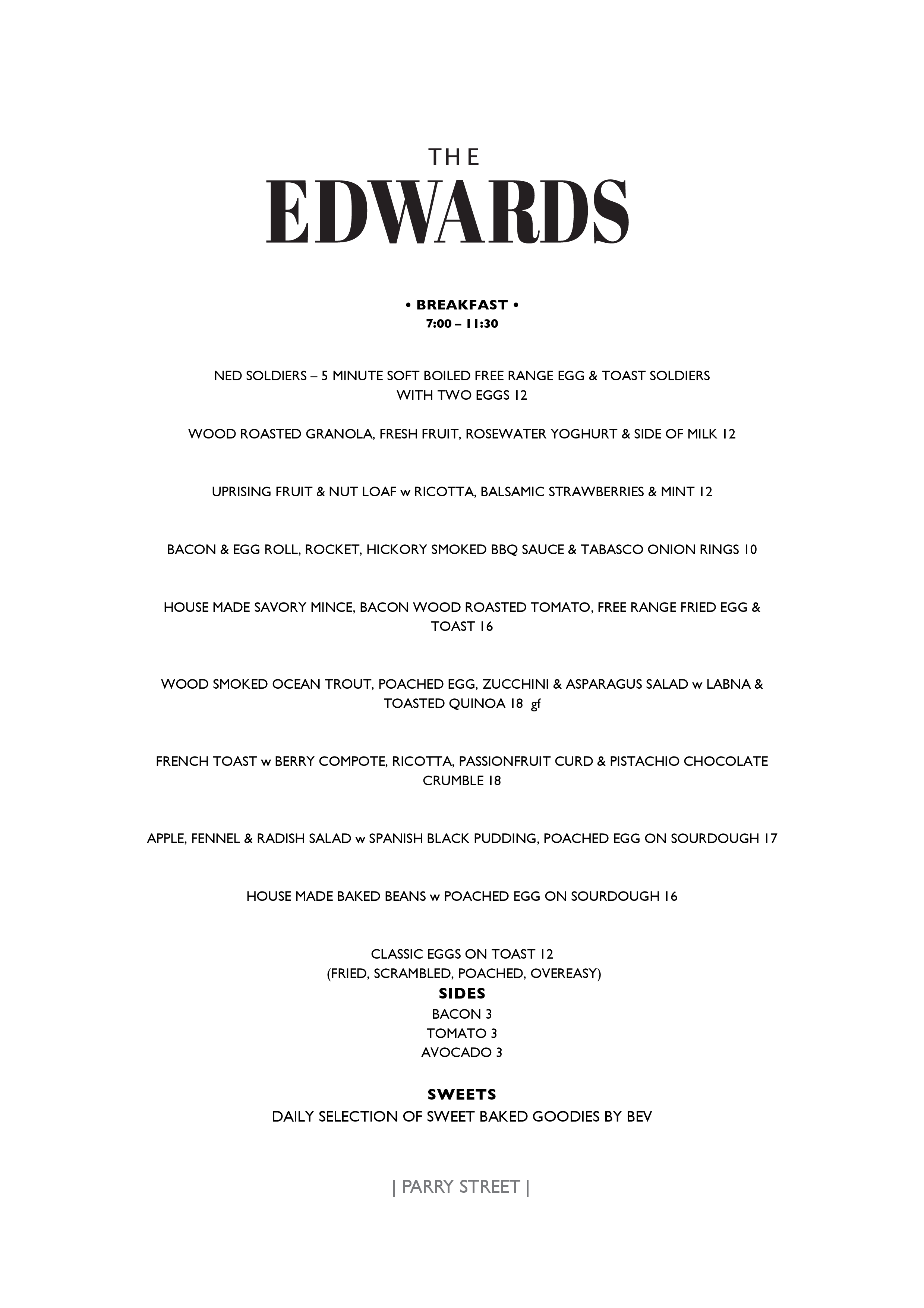 Menu at The Edwards pub & bar, Newcastle