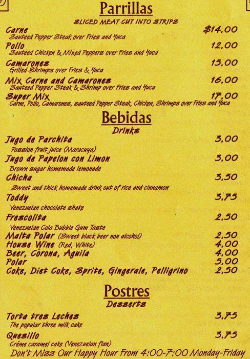 Menu at Arepas Cafe, New York City, 33-07 36th Ave