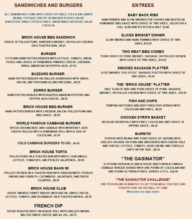 Menu at Brick House BBQ, Mead, 237 4th