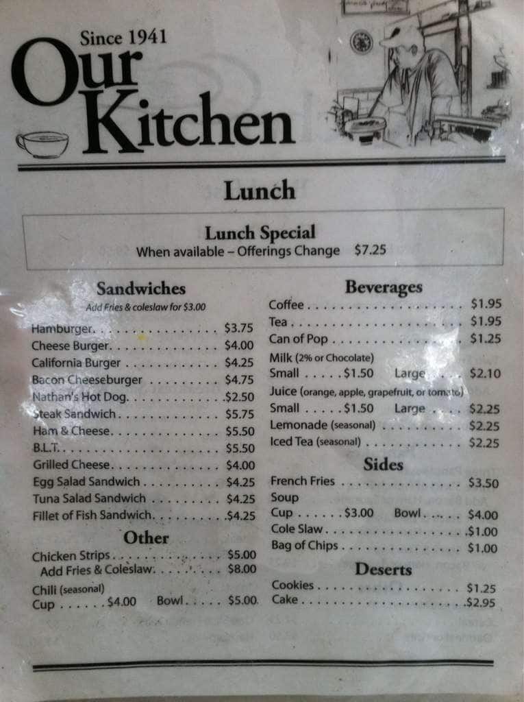 Menu at Our Kitchen restaurant, Minneapolis