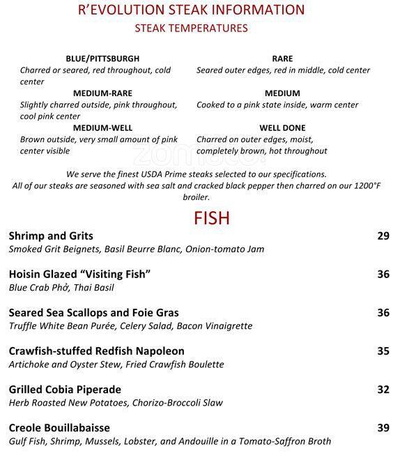 Menu at Restaurant R’evolution, New Orleans