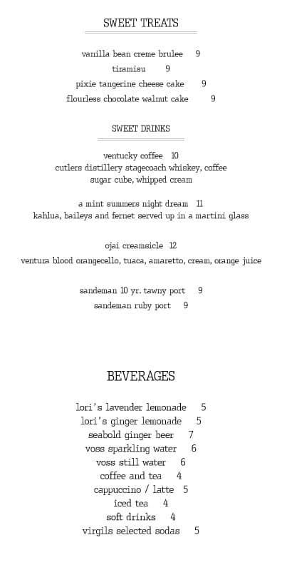 Menu at Ojai Deer Lodge pub & bar, Ojai