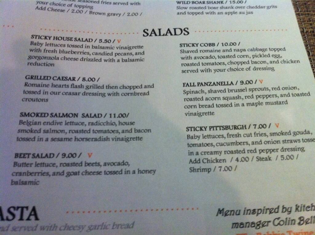 Menu at The Sticky Elbow restaurant, Williamsport