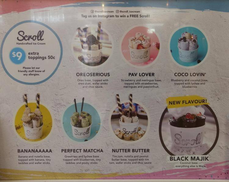 Scroll Ice Cream Menu, Menu for Scroll Ice Cream, Chadstone, Melbourne ...