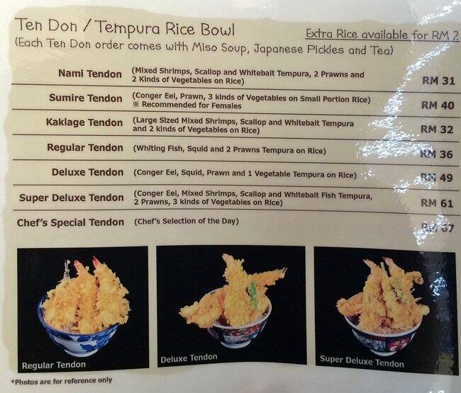 Tendon Akimitsu Menu, Menu for Tendon Akimitsu, Ara Damansara, Selangor ...