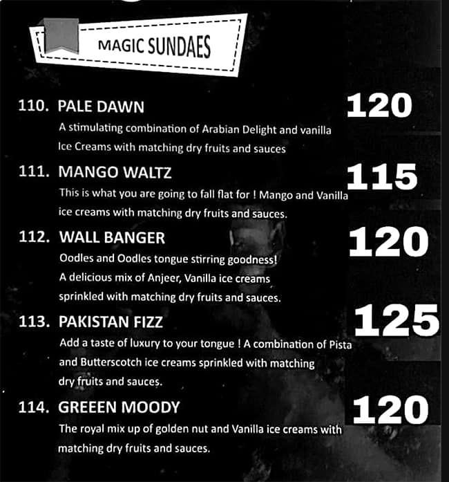 Menu of Hub Afghan Majlis, Derlakatte, Mangalore