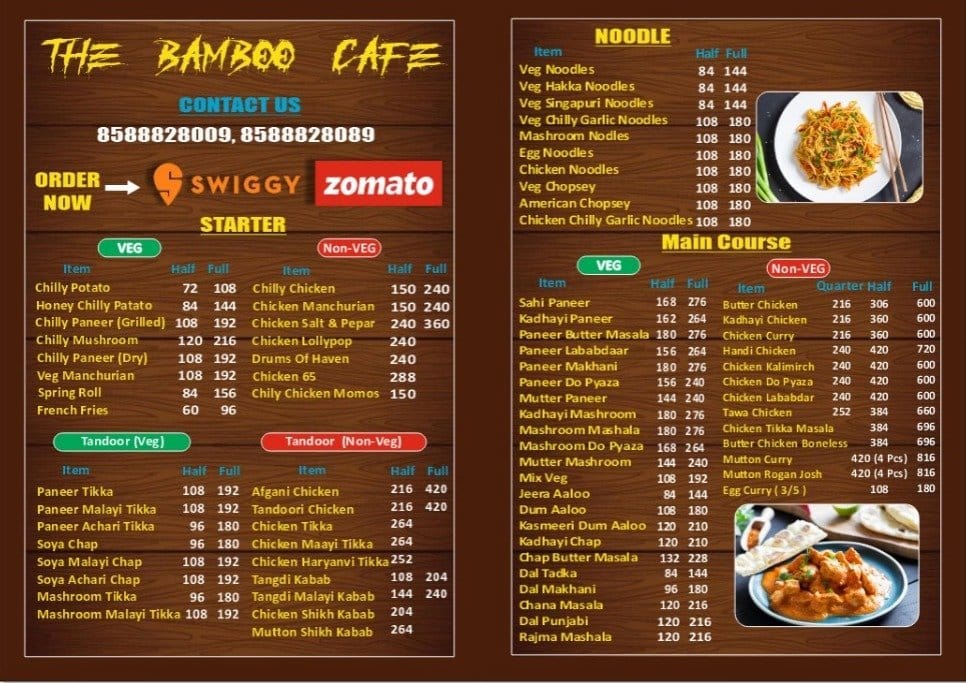 Menu of The Bamboo Cafe, Knowledge Park, Greater Noida