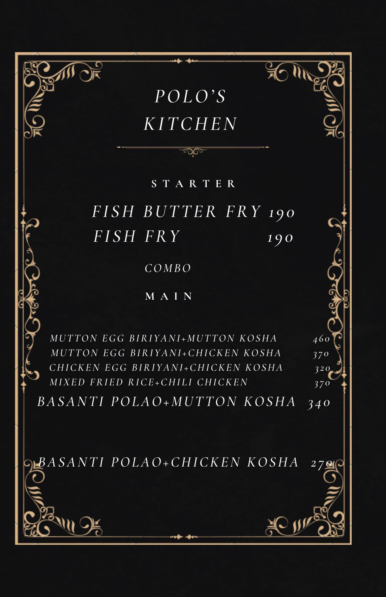 Menu of Polo's Kitchen, Uttarpara, Kolkata