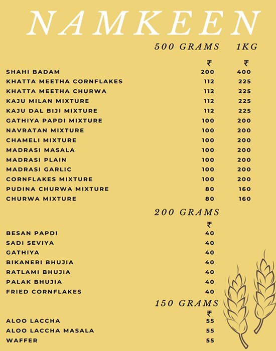 Menu of Gupta Bikaneri Namkeen, Rajouri Garden, New Delhi