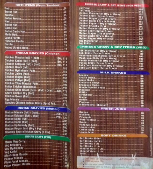 Menu at Goodies Arabian Taste, Mangaluru