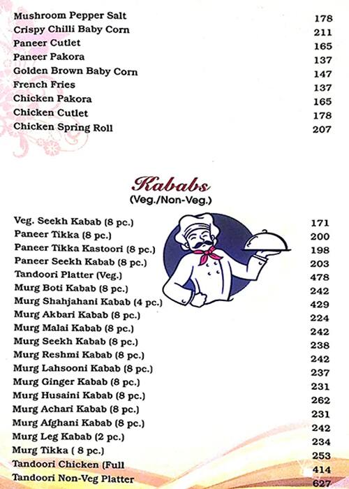 Menu at Roti, Patna