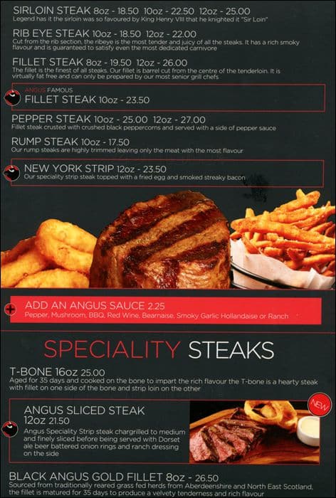 Menu at Angus Steak House steakhouse, London, 50 Leicester Square
