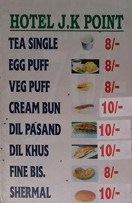 Menu at Hotel JK Point, Hyderabad