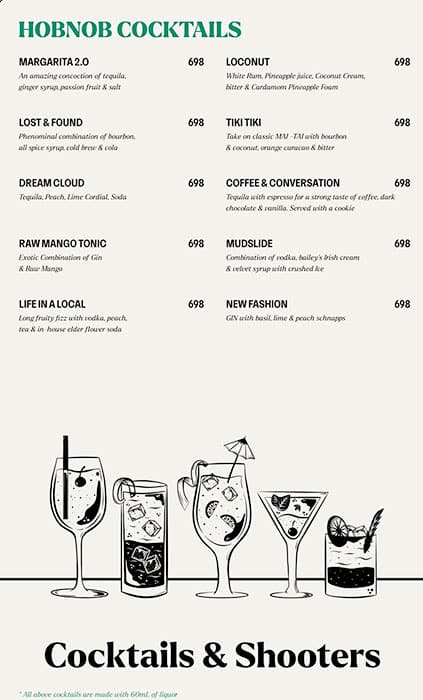 Menu of Hobnob Gourmet Cafébar, Vijay Nagar, Indore