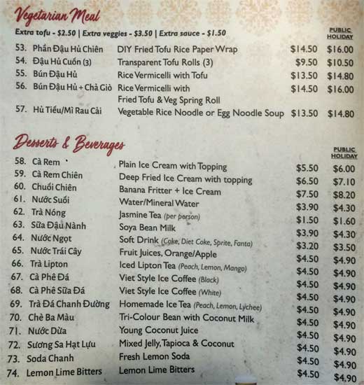 Menu at Quan Thanh restaurant, West End