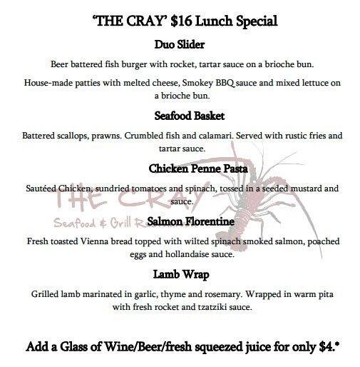 Menu at The Cray restaurant, Belmont