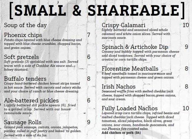 Menu at The Phoenix pub & bar, Houston