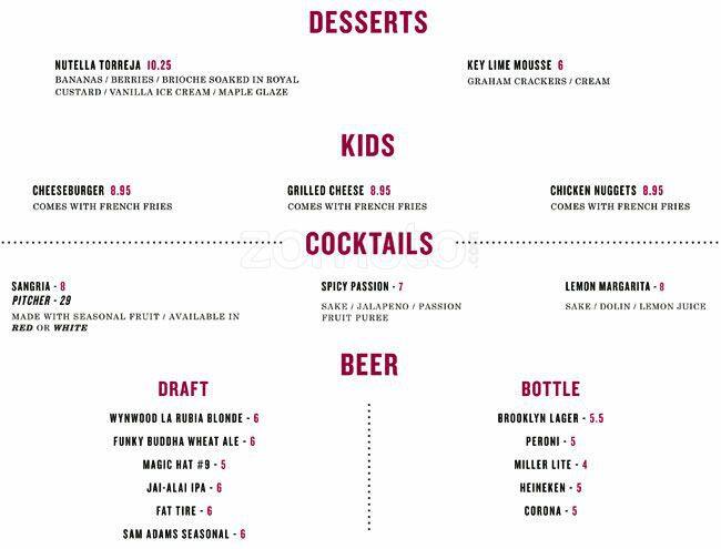 Menu at Buns & Buns restaurant, South Miami, Sunset Dr