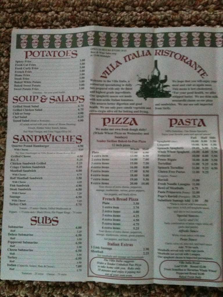 Villa Italia Ristorante Menu, Menu for Villa Italia Ristorante, Oil ...