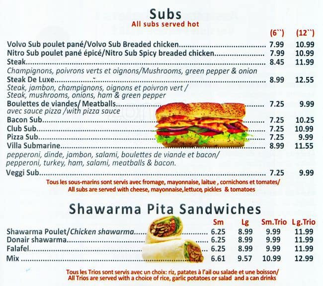 Menu au Chez Villa - Buckingham pizzeria, Gatineau, 486B Ave. de Buckingham