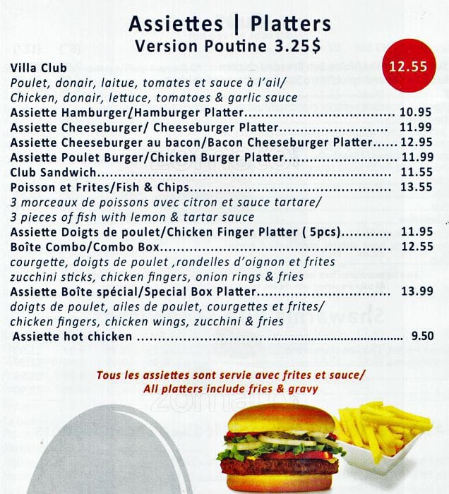 Menu at Chez Villa - Buckingham pizzeria, Gatineau, 486B Ave. de Buckingham
