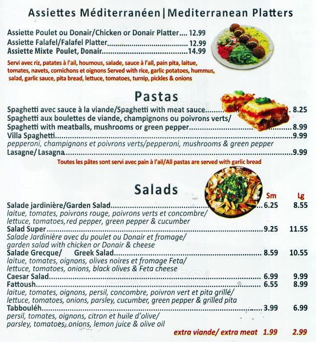 Menu au Chez Villa - Buckingham pizzeria, Gatineau, 486B Ave. de Buckingham