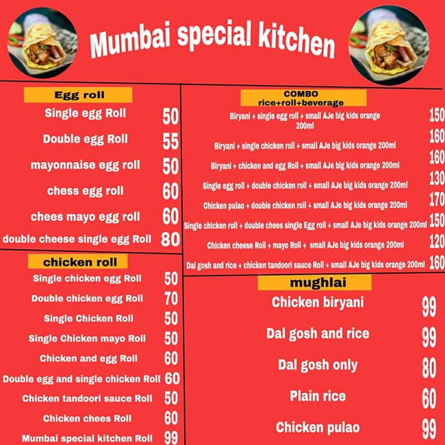 Menu of Mumbai's Special Kitchen, Mohammad Ali Road, Mumbai