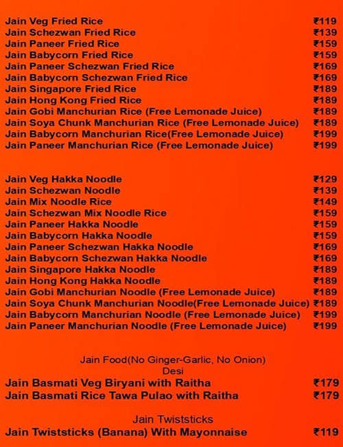 Menu at Jain And Veg Cuisines, Bengaluru