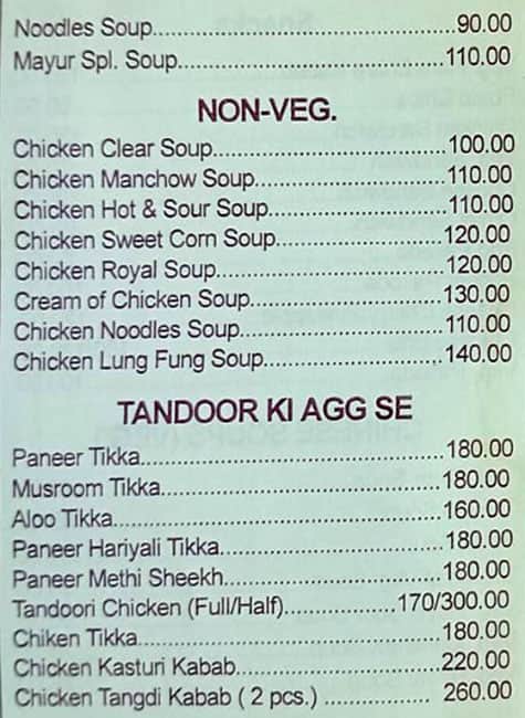 Menu of Mayur Family Bar & Restaurant, Kalwa, Thane