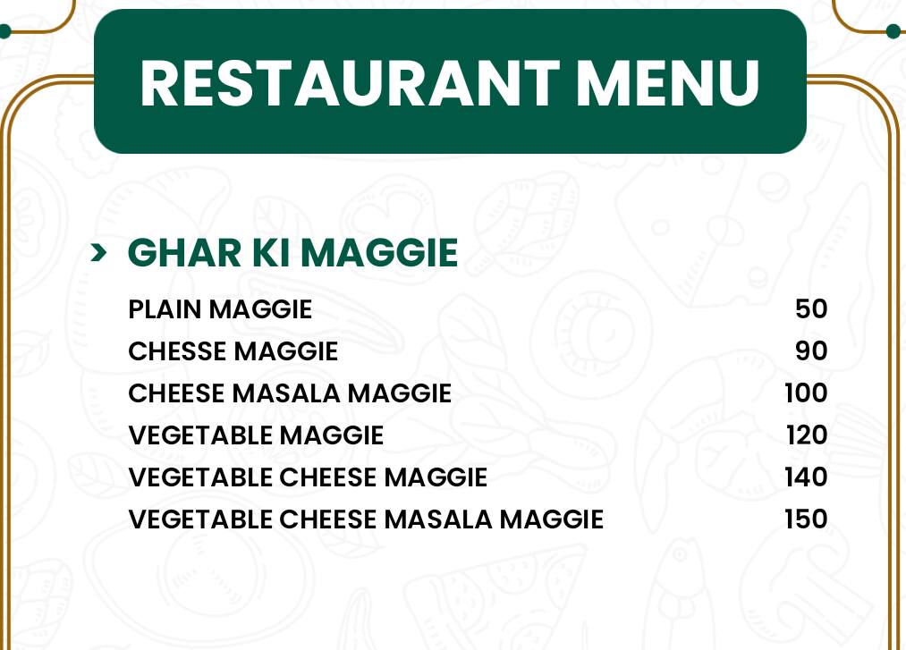 Menu of Ghar Ki Maggie, Lawrence Road, New Delhi