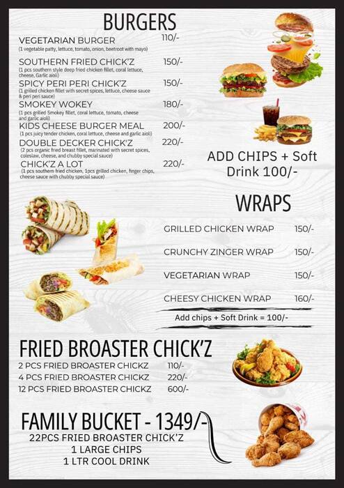 Menu of Chubby Chick'z Burgers & Wraps, Malakpet, Hyderabad