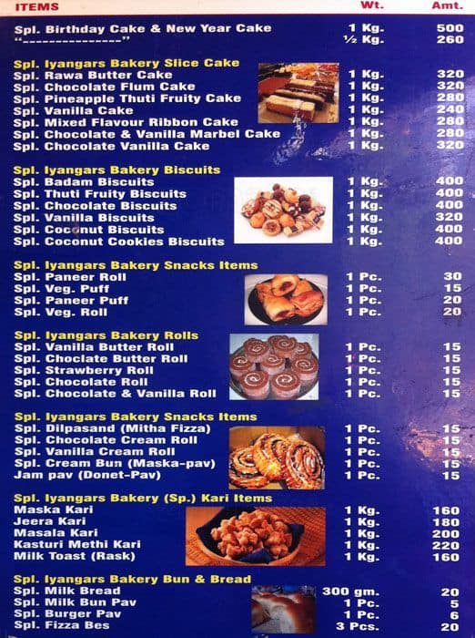 New Banglore Iyengar's Bakery Menu - Zomato