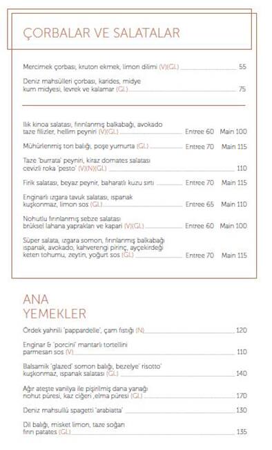 Menu at Arola, Istanbul, Zorlu Center