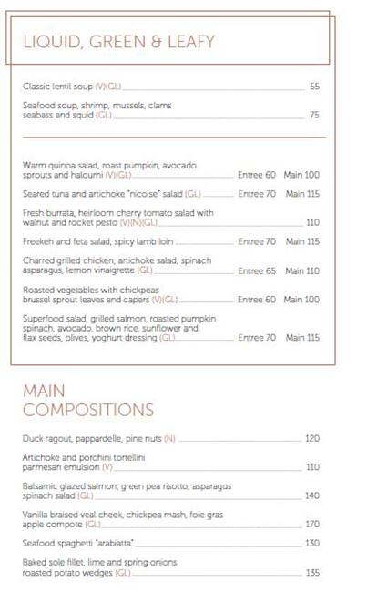 Menu at Arola, Istanbul, Zorlu Center