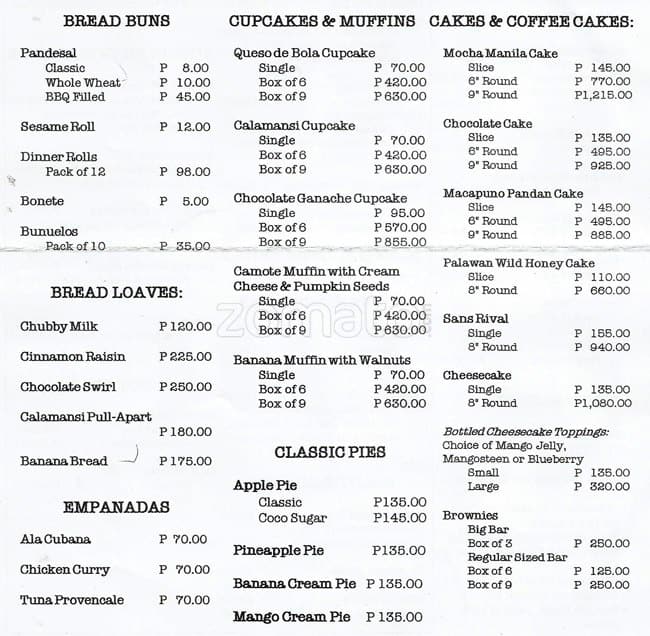 Menu at Manila Bake, Quezon City, 206-A Katipunan Avenue