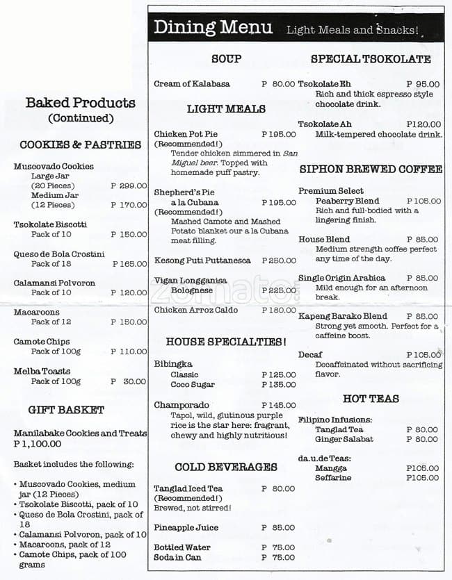 Menu at Manila Bake, Quezon City, 206-A Katipunan Avenue