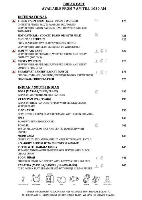 Menu of Oasis - Radisson Blu, Egmore, Chennai