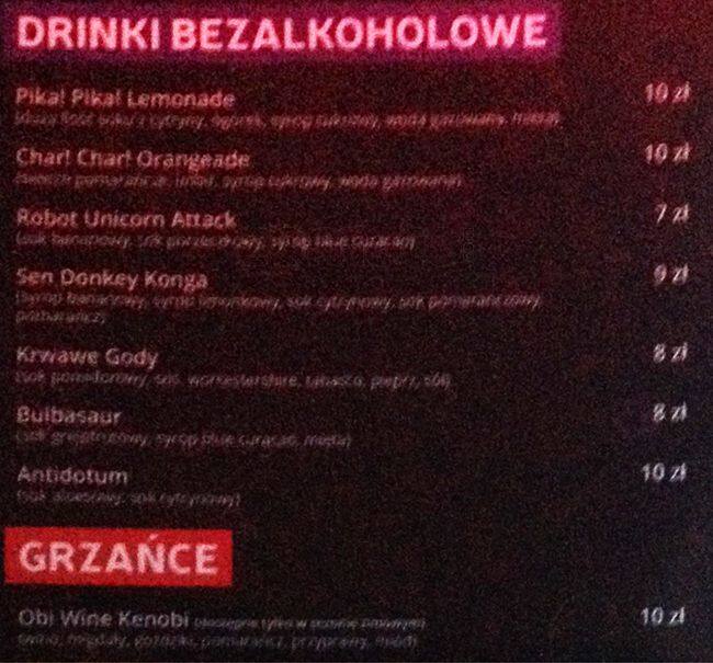 Menu at Cybermachina pub & bar, Kraków