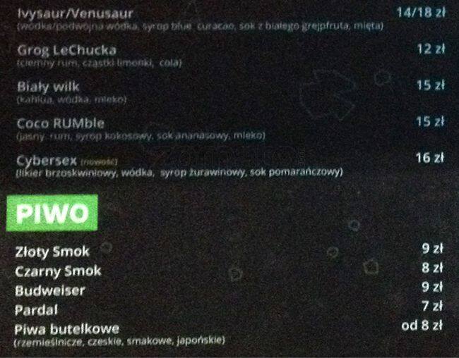 Menu at Cybermachina pub & bar, Kraków